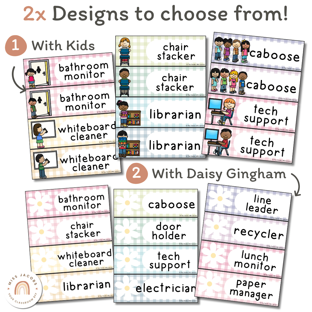 Classroom Job Chart - Daisy Gingham Pastels Decor