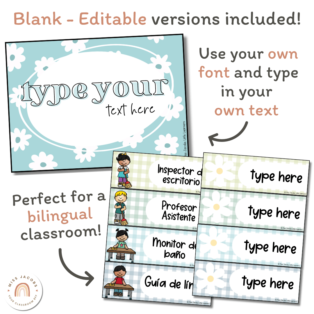 Classroom Job Chart - Daisy Gingham Pastels Decor