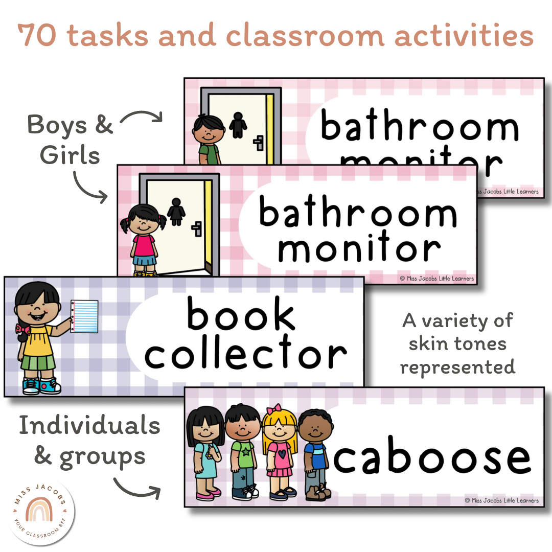 Classroom Job Chart - Daisy Gingham Pastels Decor