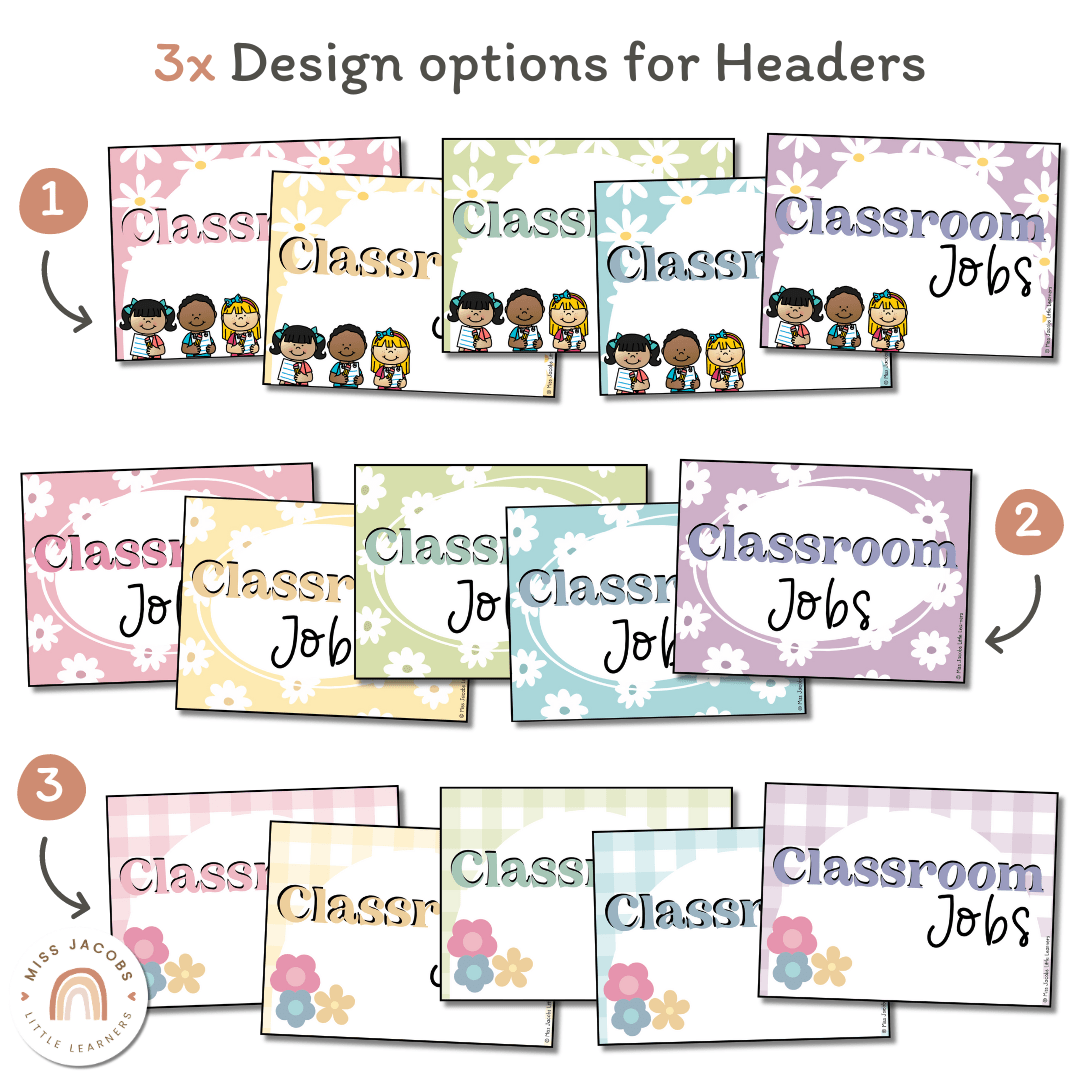 Classroom Job Chart - Daisy Gingham Pastels Decor
