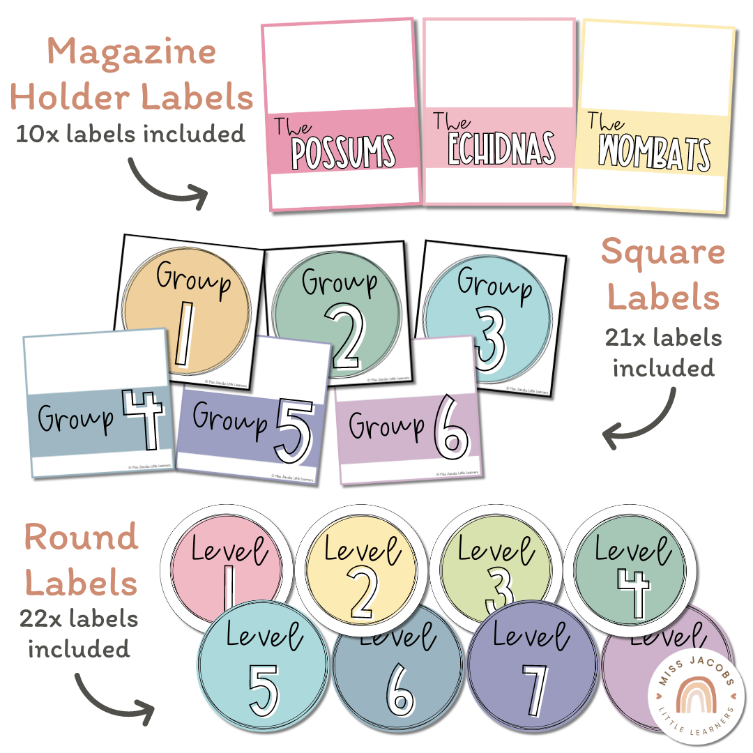 Classroom Labels Student Names & Supplies - Simply Pastel Theme - MJLL