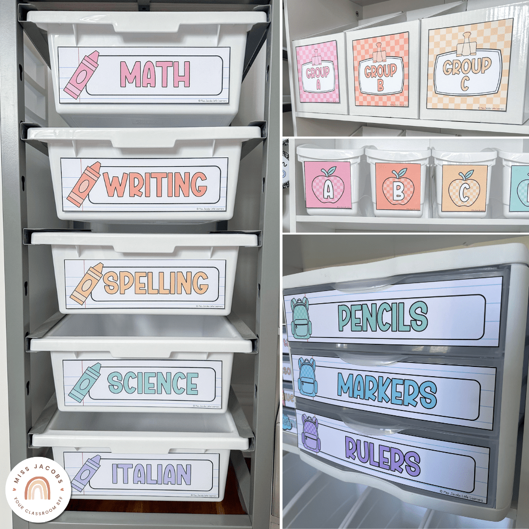Classroom Labels for Student Names & Supplies - Cutesy Theme - MJLL