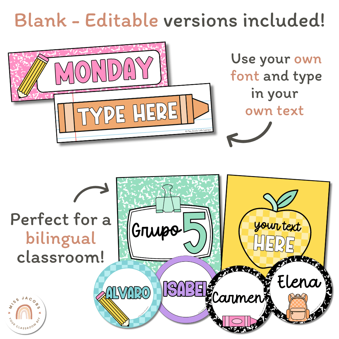 Classroom Labels for Student Names & Supplies - Cutesy Theme - MJLL ...