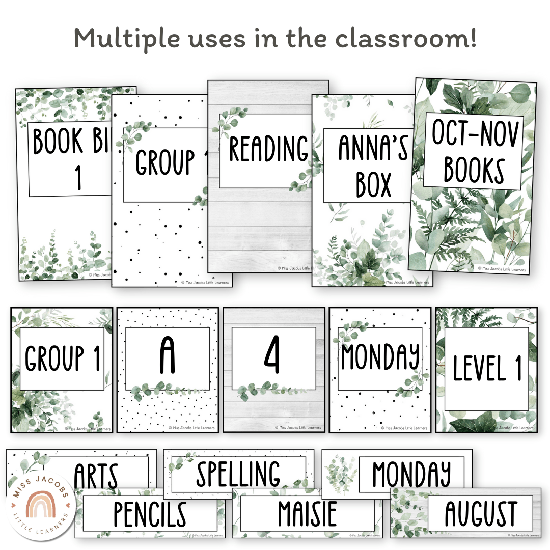 Classroom Labels Student Names & Supplies - Modern Botanical Theme