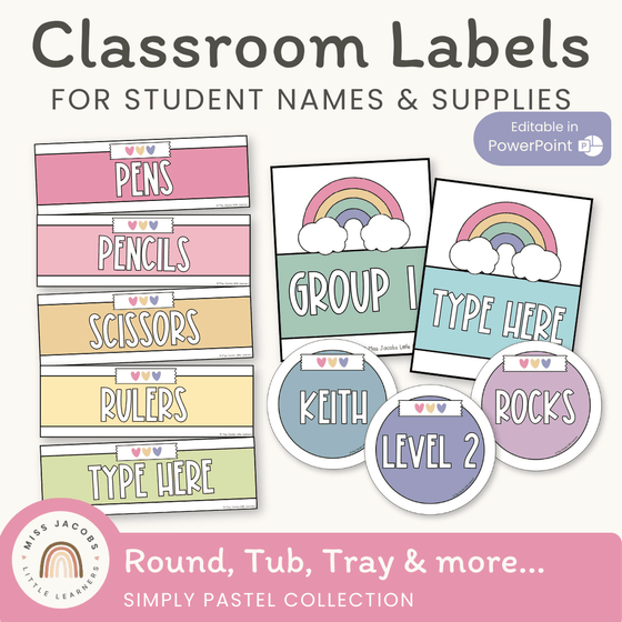 Classroom Labels Student Names & Supplies - Simply Pastel Theme - MJLL ...