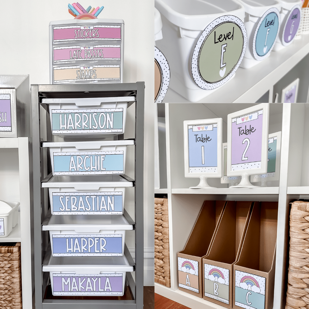 Classroom Labels Student Names & Supplies - Spotty Pastel Theme - MJLL