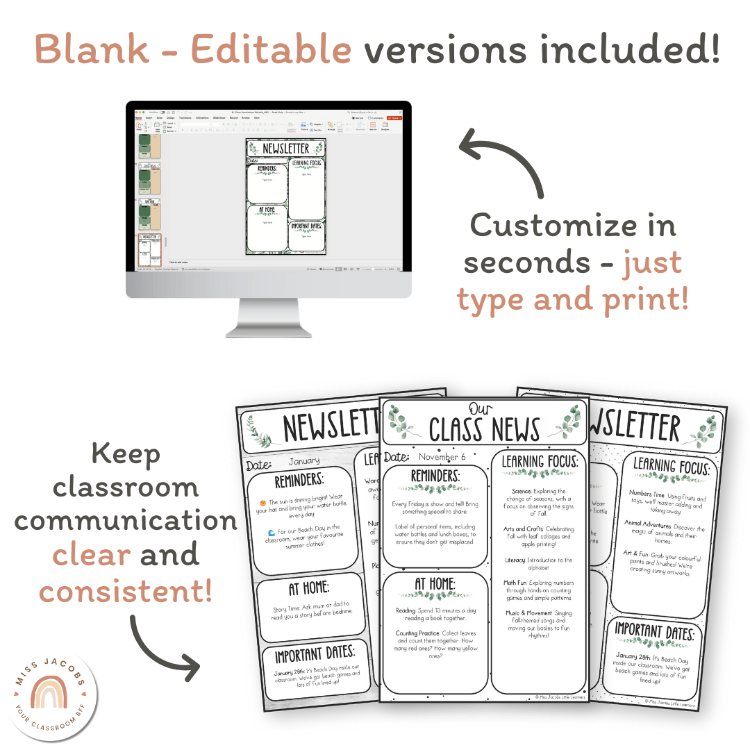 Classroom Newsletter Templates - Modern Botanical Theme - MJLL