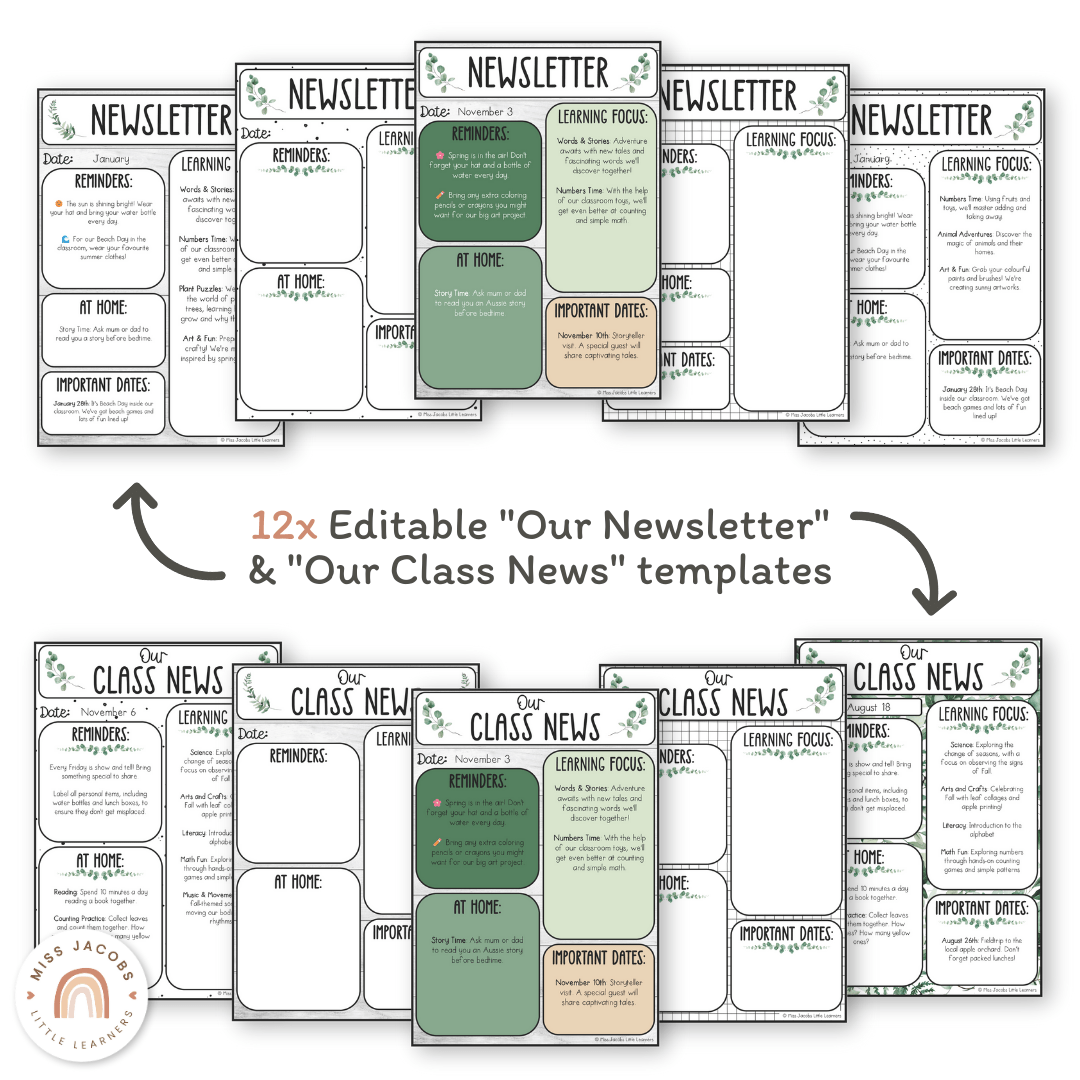Classroom Newsletter Templates - Modern Botanical Theme - MJLL