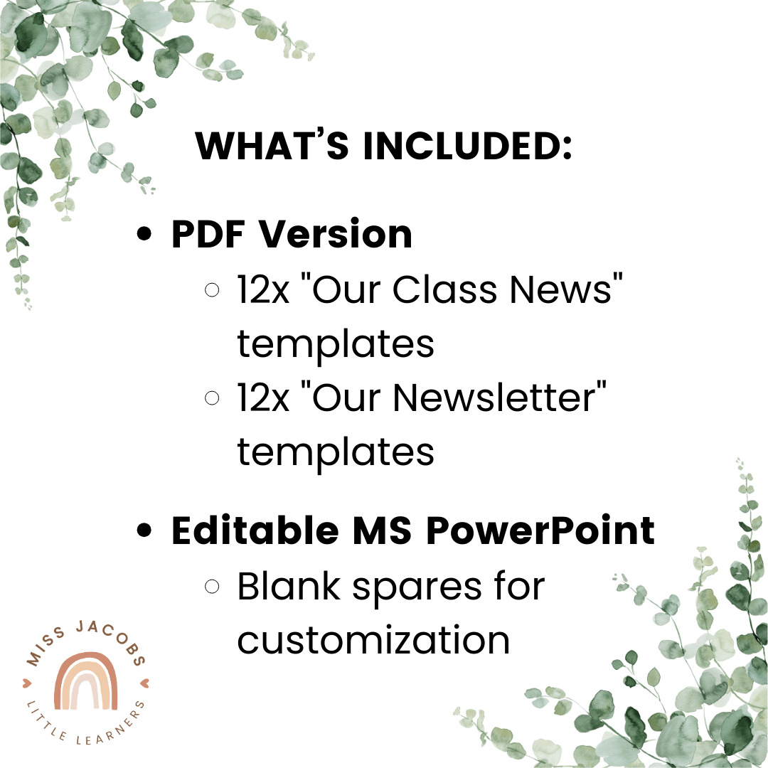 Classroom Newsletter Templates - Modern Botanical Theme - MJLL