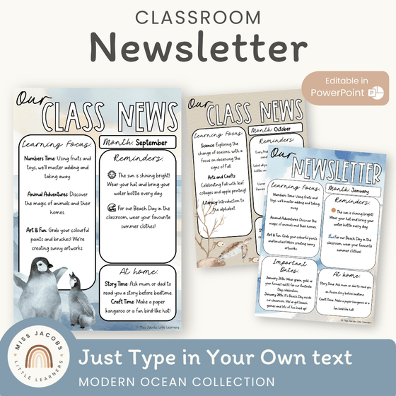Classroom Newsletter Templates - Modern Ocean Classroom Decor – Miss ...