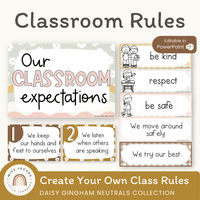 Classroom Rules and Expectations Posters - Daisy Gingham Neutrals ...