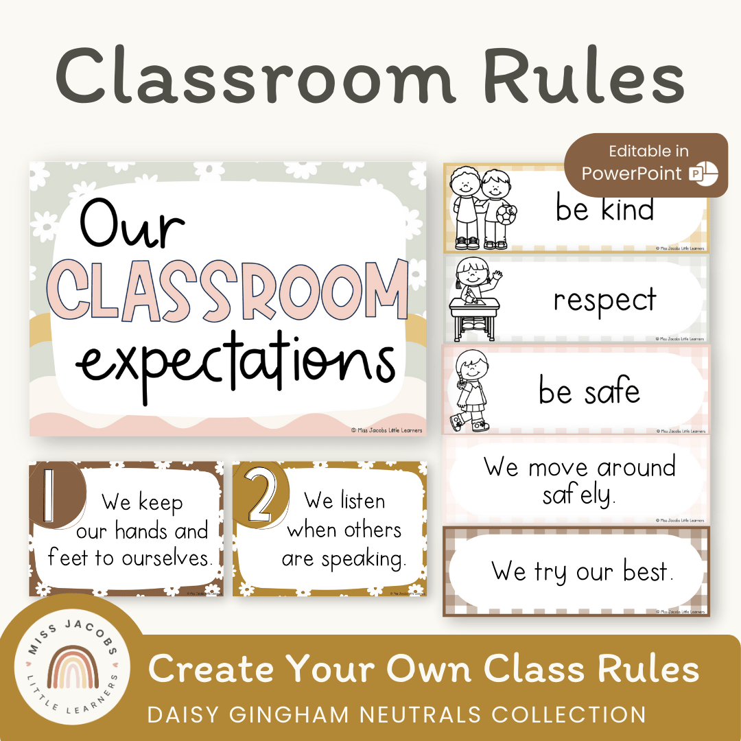 Classroom Rules and Expectations Posters - Daisy Gingham Neutrals ...