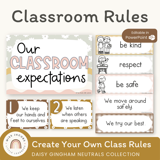 Classroom Rules and Expectations Posters - Daisy Gingham Neutrals ...