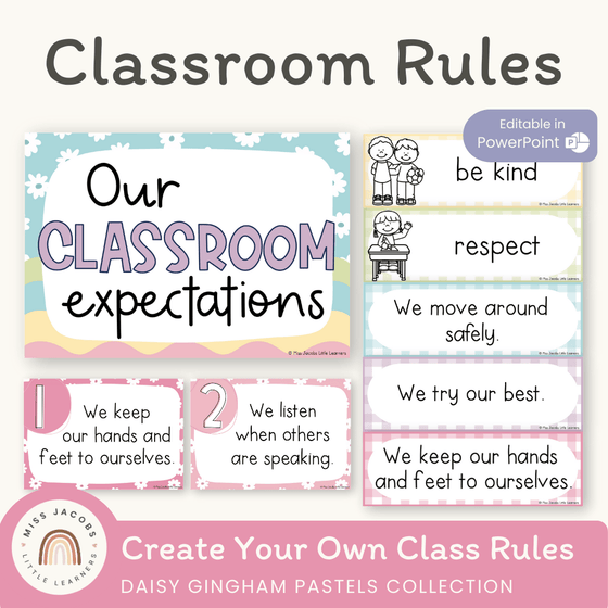 Classroom Rules and Expectations Posters - Daisy Gingham Pastels Decor ...