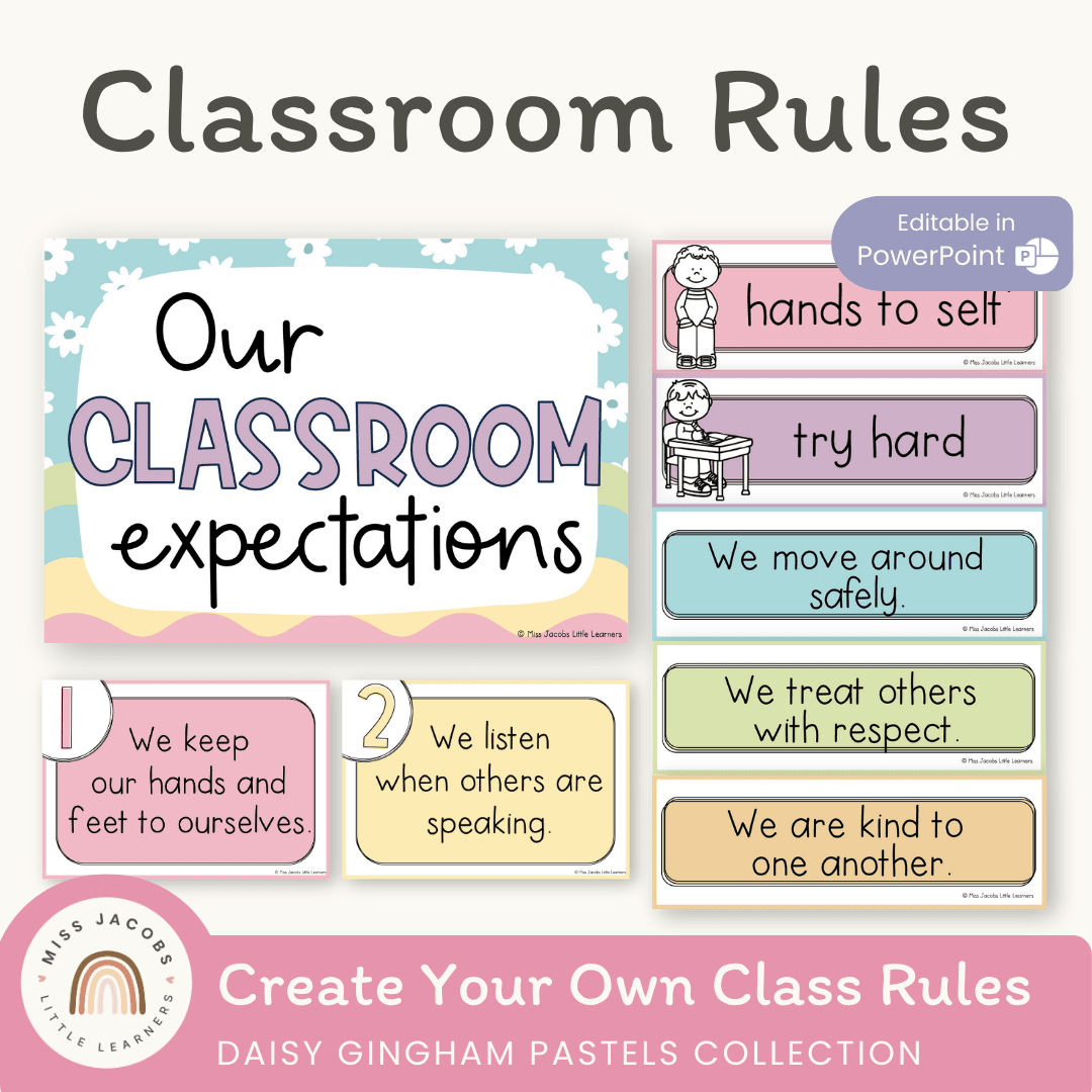 Classroom Rules and Expectations Posters - Daisy Gingham Pastels Decor