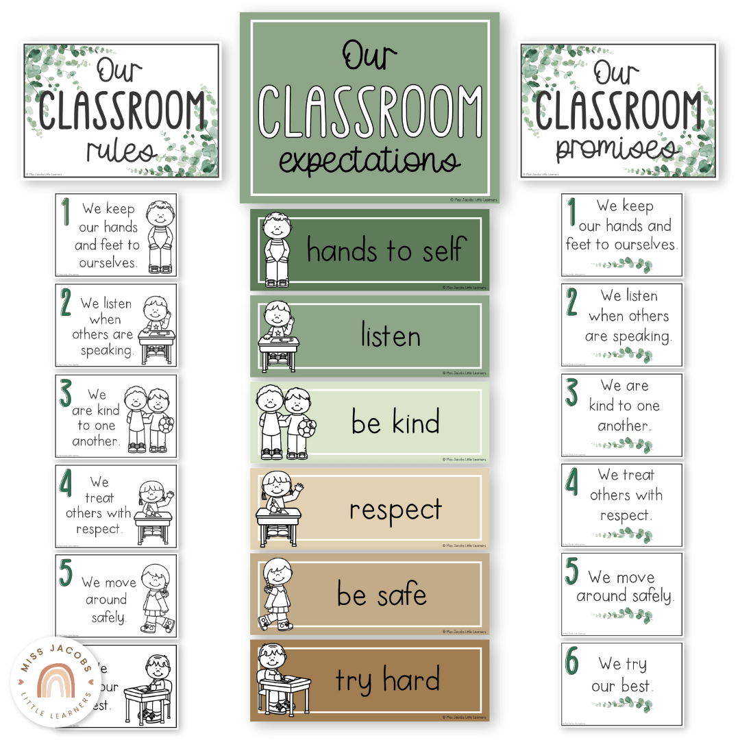 Classroom Rules and Expectations Posters - Modern Botanical Theme - MJLL