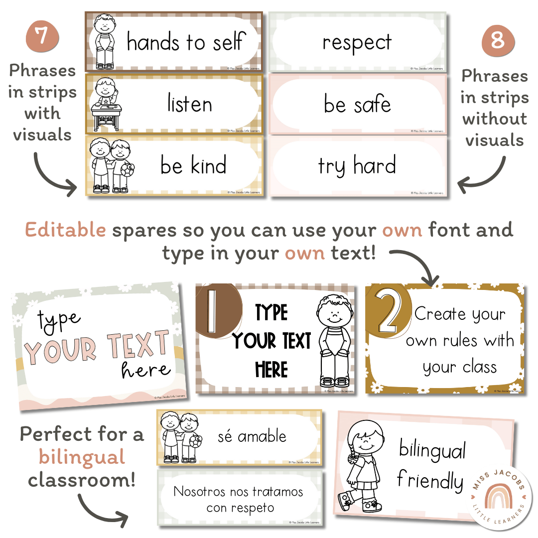 Classroom Rules and Expectations Posters - Daisy Gingham Neutrals
