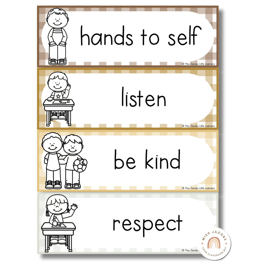 Classroom Rules and Expectations Posters - Daisy Gingham Neutrals