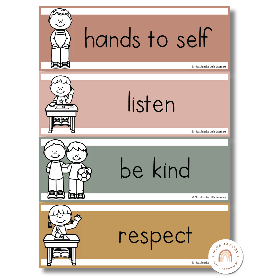 Classroom Rules and Expectations Posters - Boho Rainbow Theme - MJLL