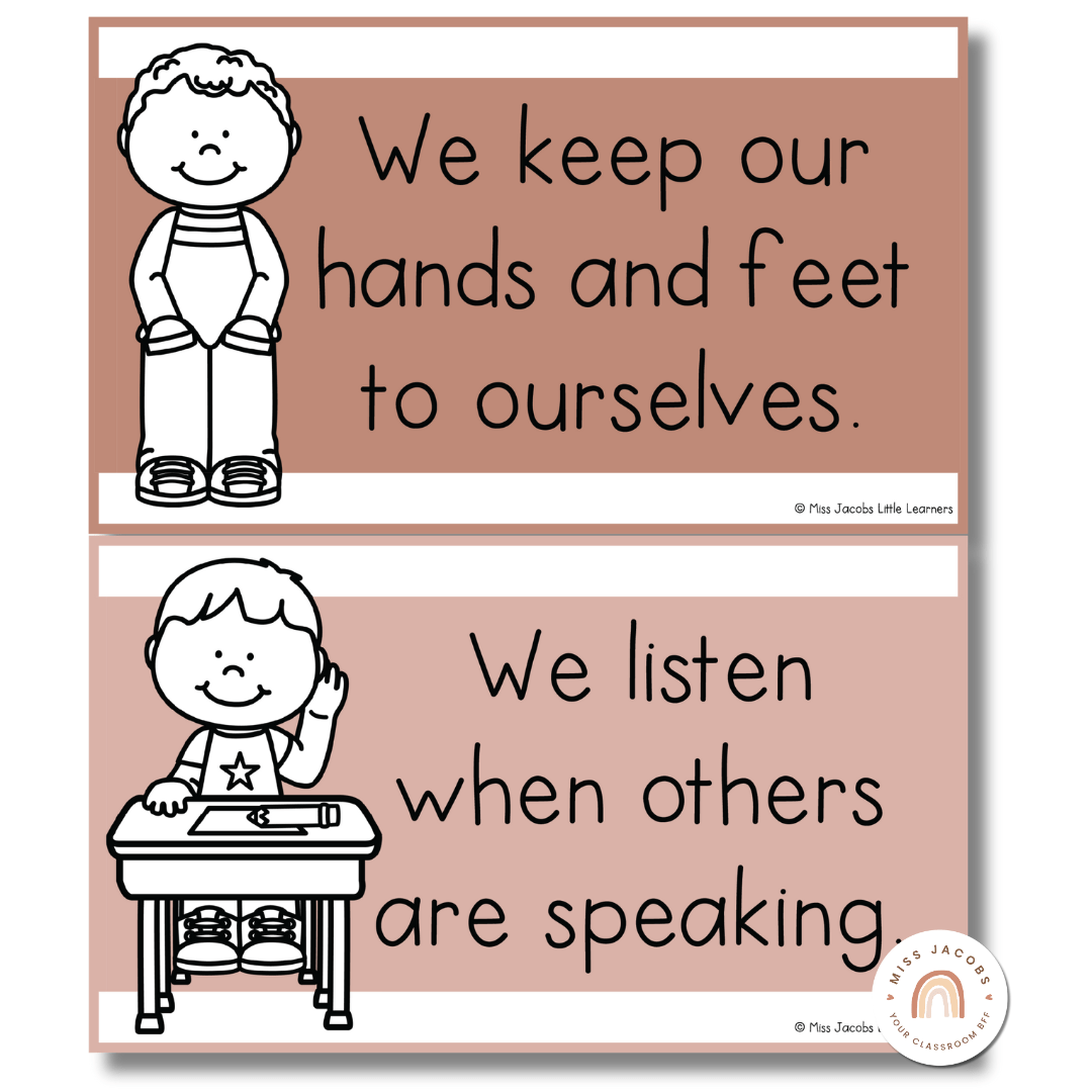 Classroom Rules and Expectations Posters - Boho Rainbow Theme - MJLL