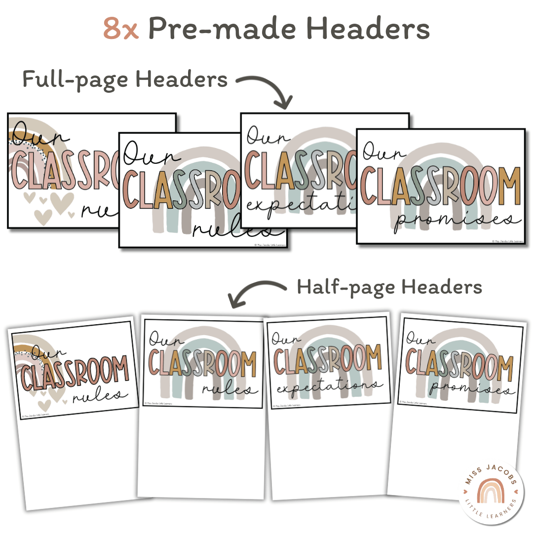 Classroom Rules and Expectations Posters - Boho Rainbow Theme - MJLL