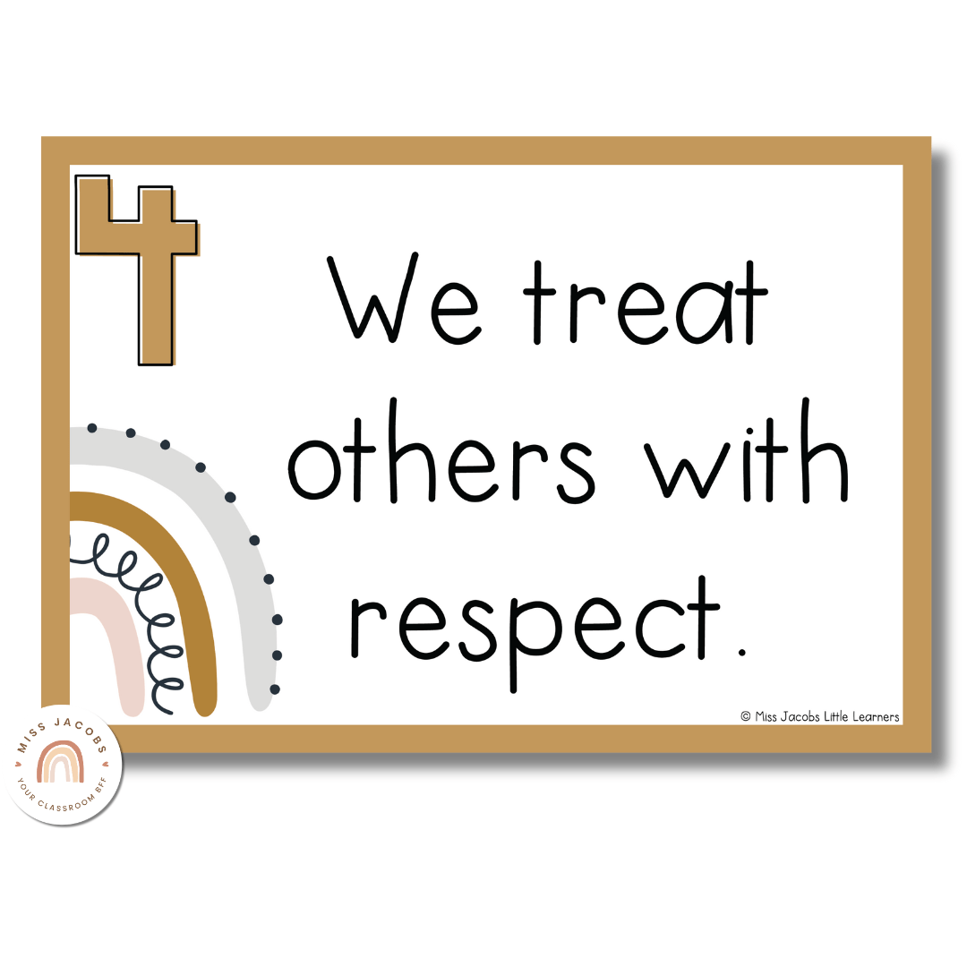 Classroom Rules and Expectations Posters - Boho Rainbow Theme - MJLL