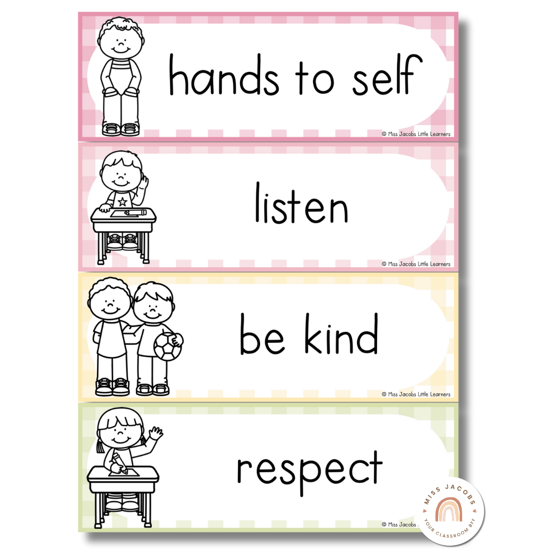 Classroom Rules and Expectations Posters - Daisy Gingham Pastels Decor