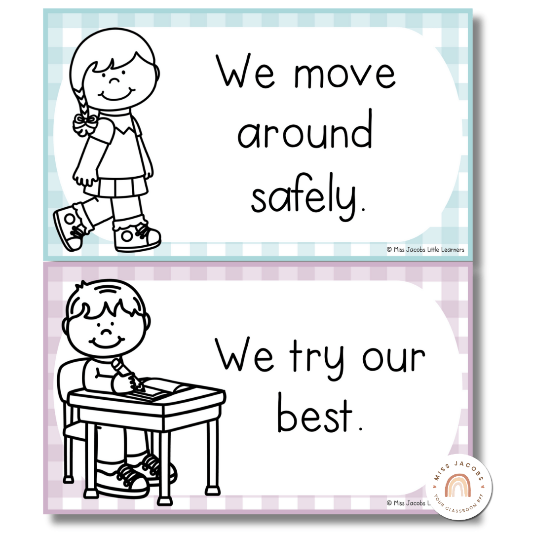 Classroom Rules and Expectations Posters - Daisy Gingham Pastels Decor