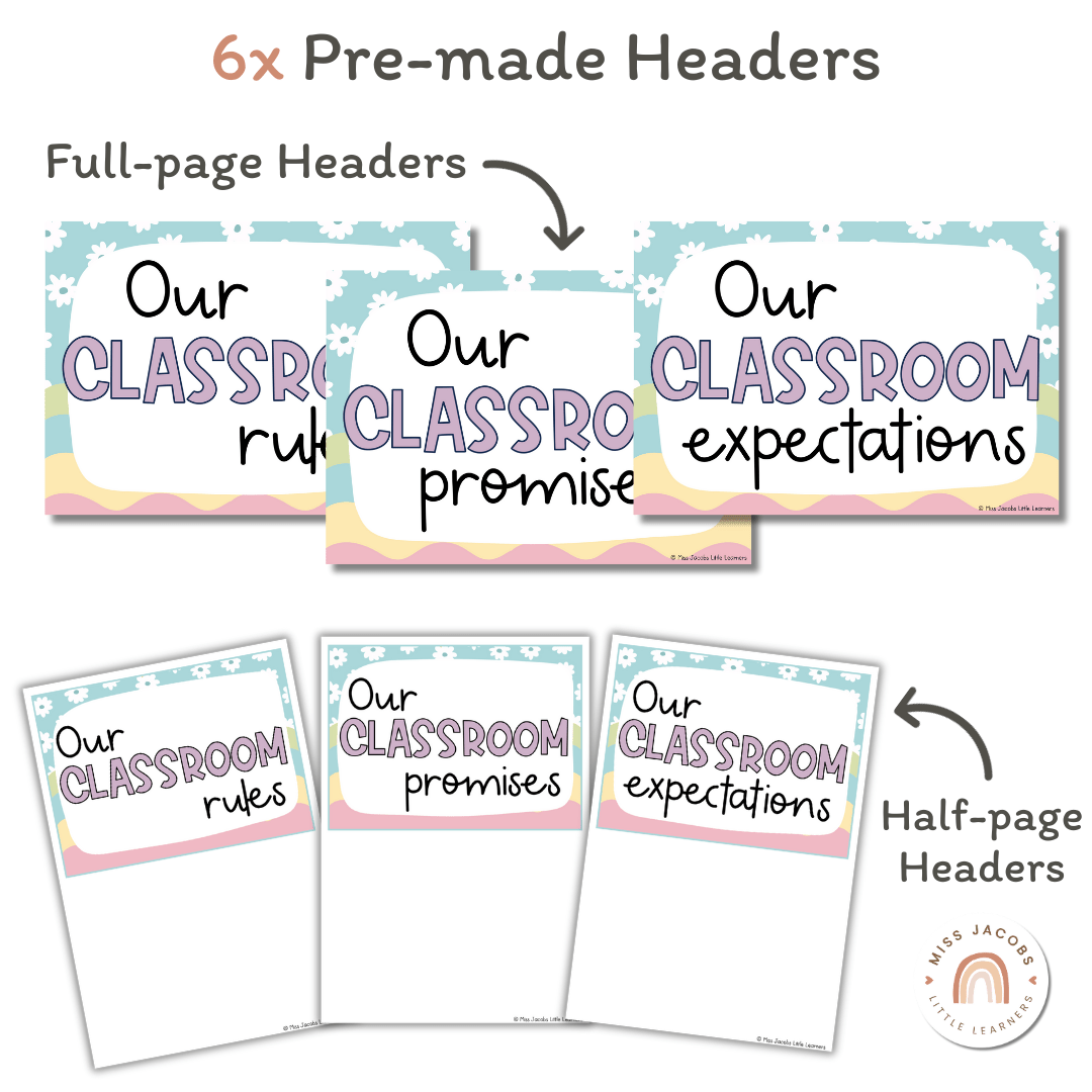 Classroom Rules and Expectations Posters - Daisy Gingham Pastels Decor
