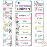 Classroom Rules and Expectations Posters - Daisy Gingham Pastels Decor