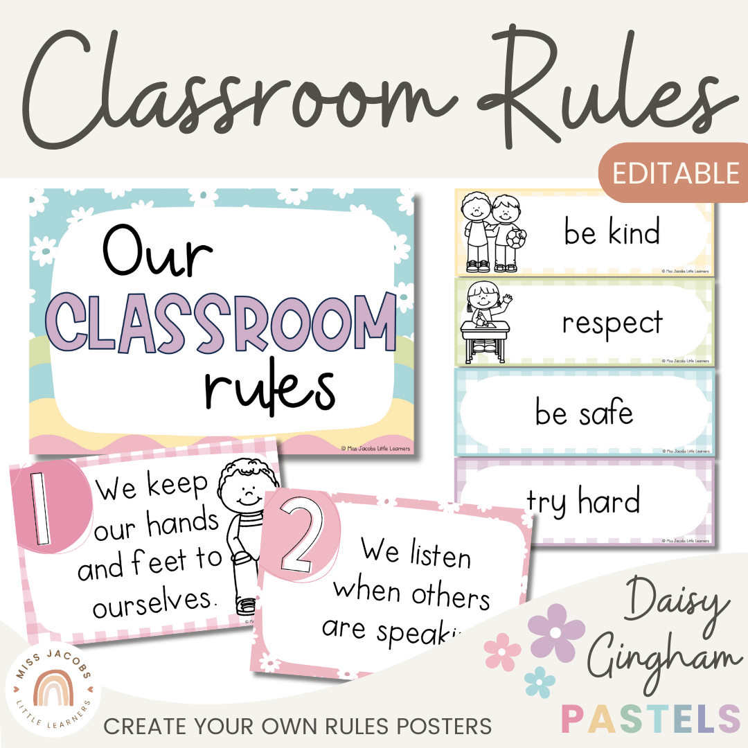 Classroom Rules and Expectations Posters - Daisy Gingham Pastels Decor