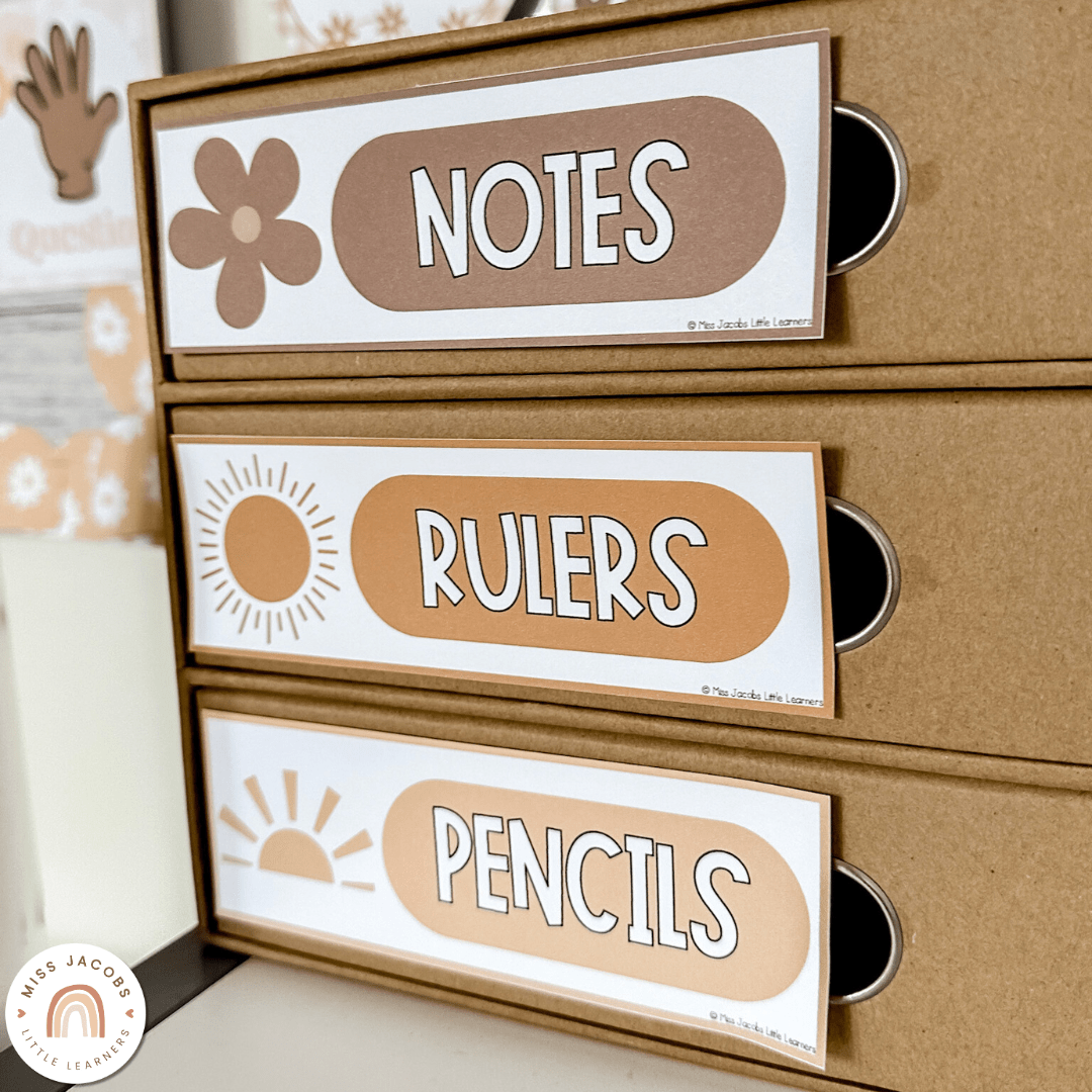 Classroom Labels Student Names & Supplies - Daisy Gingham Neutrals ...
