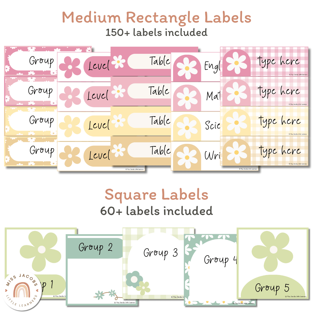 Classroom Labels Student Names & Supplies - Daisy Gingham Pastels ...
