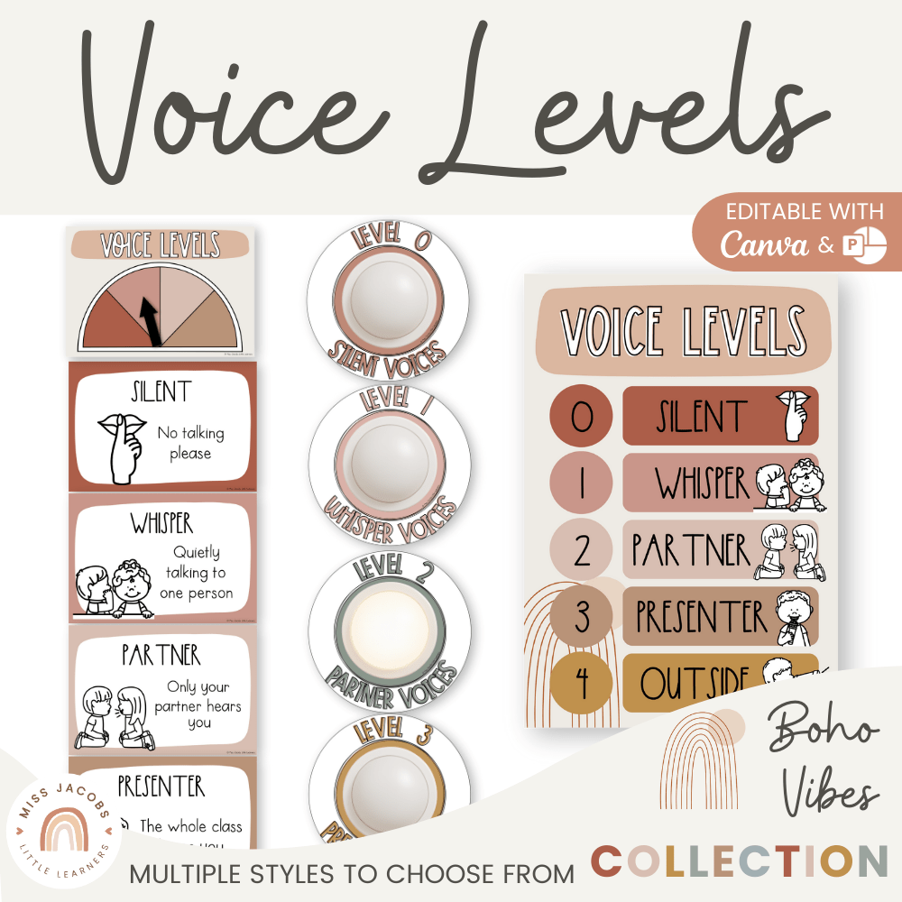 Classroom Voice Level Display | BOHO VIBES Theme | Desert Neutrals Cla