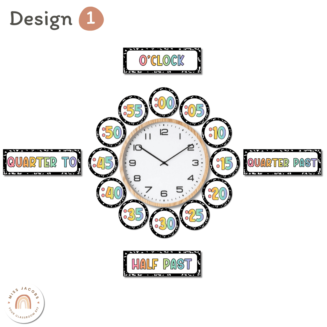 Clock Labels - Cutesy Classroom Theme - Miss Jacobs