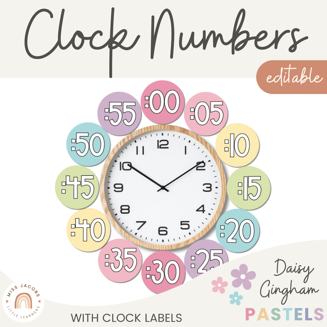 Clock Labels - Daisy Gingham Pastels Decor