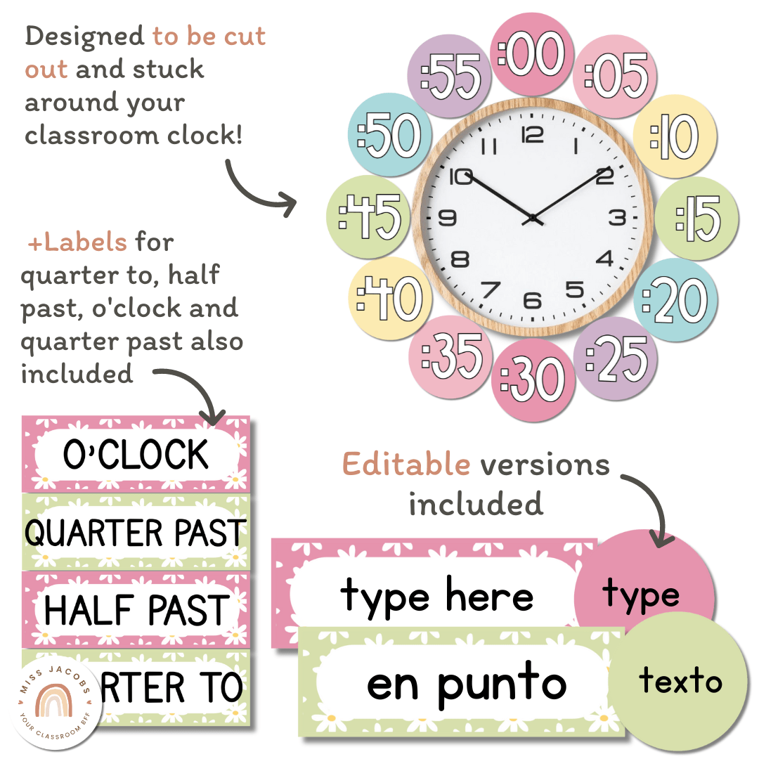 Clock Labels - Daisy Gingham Pastels Decor