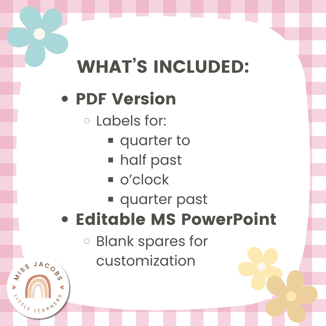 Clock Labels - Daisy Gingham Pastels Decor