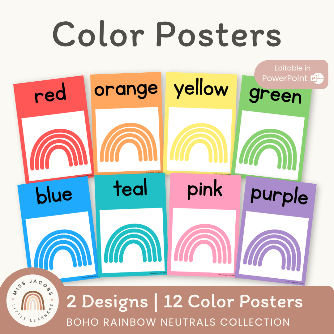 Color Posters - Boho Rainbow Neutrals Classroom Theme - Miss Jacobs