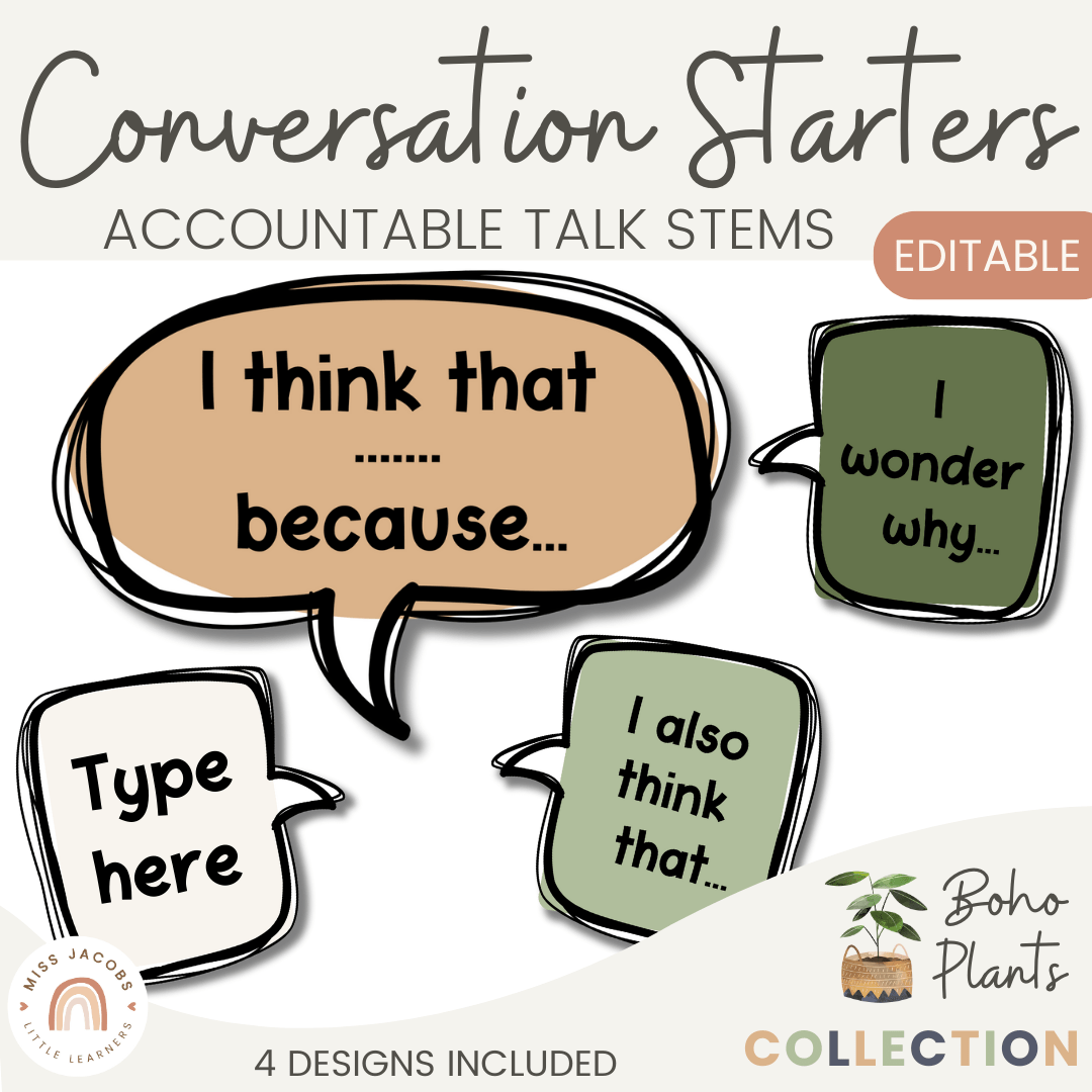 Conversation Starters - Boho Plants Classroom Theme - Miss Jacobs