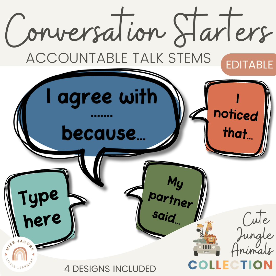 Conversation Starters - Cute Jungle Animals Classroom Theme - MJLL