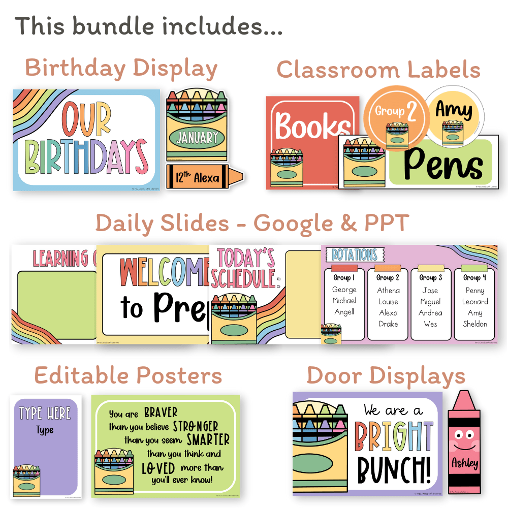 Crayons Theme Classroom Essentials Decor Pack - Miss Jacobs