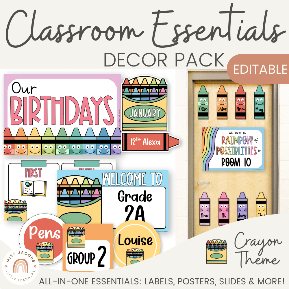 Crayons Theme Classroom Essentials Decor Pack - Miss Jacobs