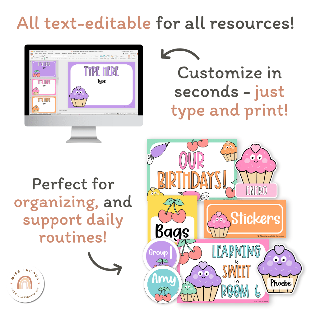 Cupcake Theme Classroom Essentials Decor Pack - Miss Jacobs – Miss ...