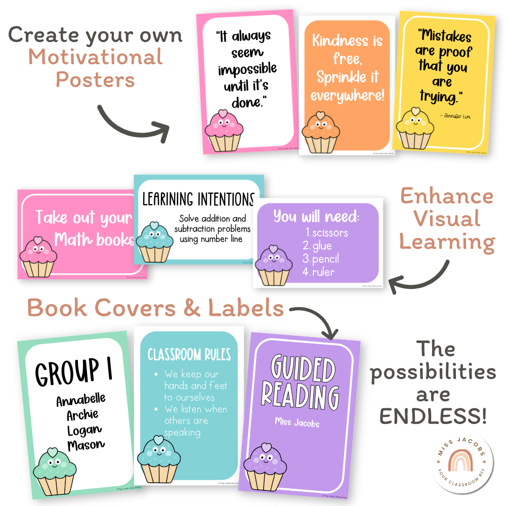 Cupcake Theme Classroom Essentials Decor Pack - Miss Jacobs – Miss ...