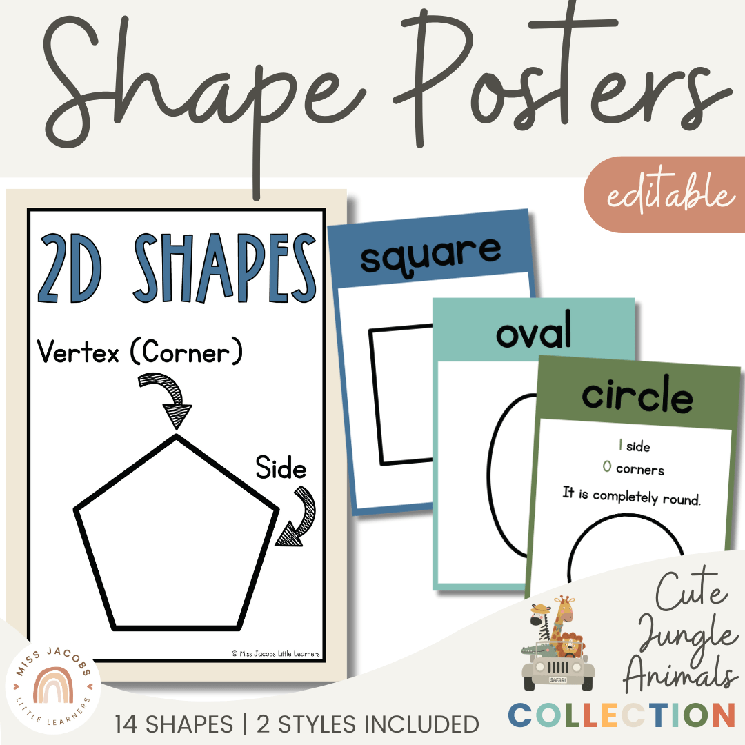 2D Shape Posters | Cute Jungle Animals