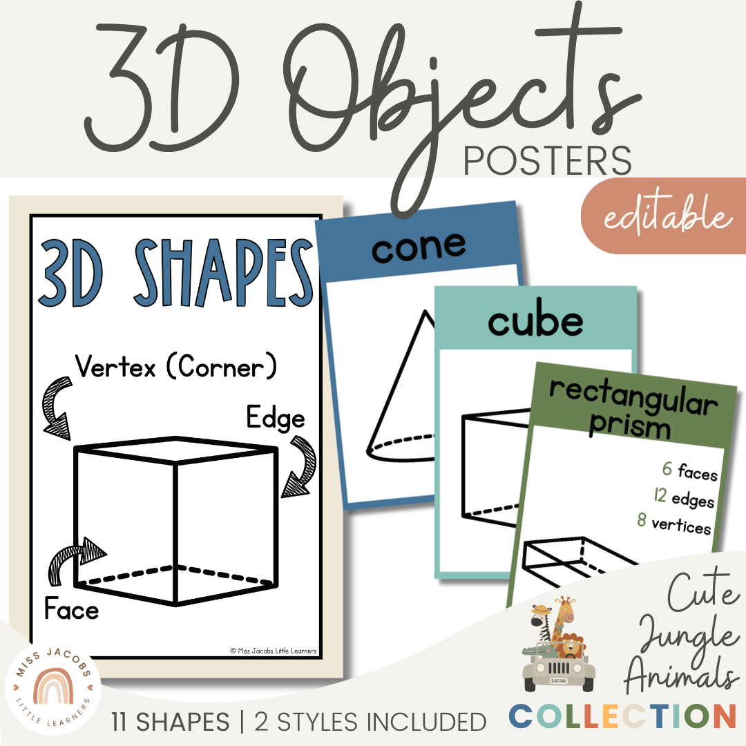 3D Shape Posters | Cute Jungle Animals