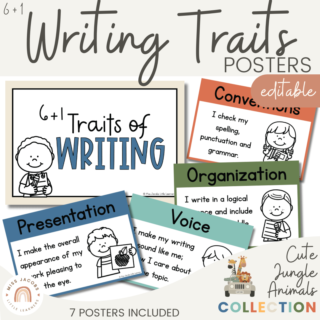 6+1 Writing Traits Posters | Cute Jungle Animals