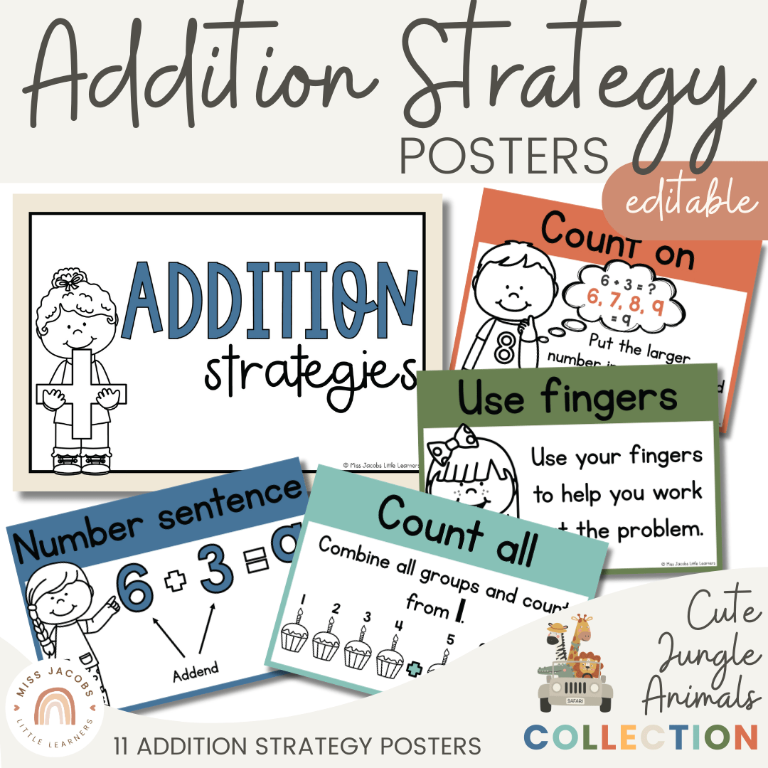 Addition Strategy Posters | Cute Jungle Animals