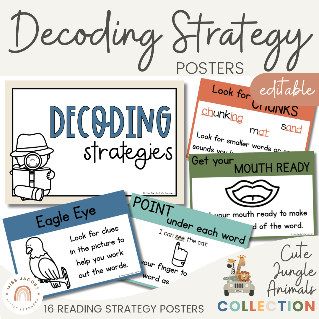 Decoding Reading Strategies Posters | Cute Jungle Animals
